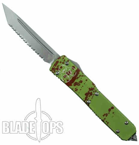 Microtech Ultratech Zombie OTF, Tanto Bead Blast Full Serrated Blade