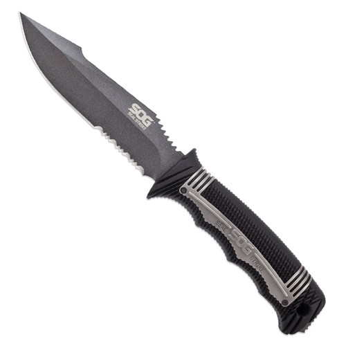 SOG Seal Strike Fixed Blade Knife, Grey Combo Blade, Standard Sheath