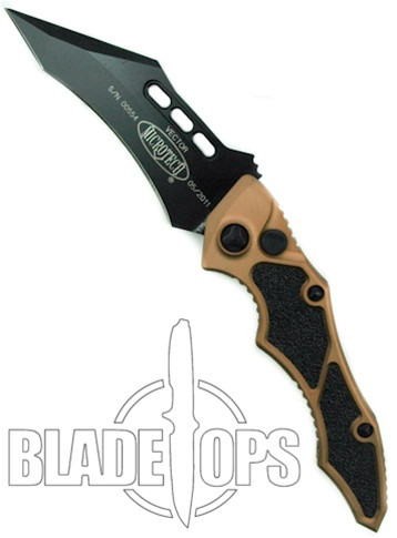 Microtech Tan Vector Automatic Knife, Black Plain Edge, 132-1TN
