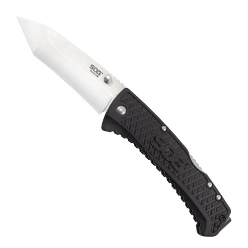 SOG Traction Lockback Knife, Plain Edge, Satin Tanto Point Blade