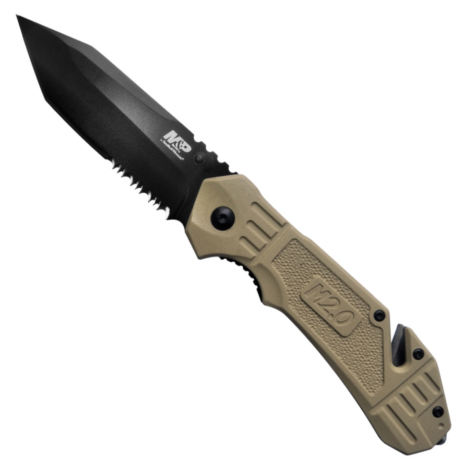 Smith & Wesson M&P FDE M2.0 Spring Assist Knife, Black Combo Blade