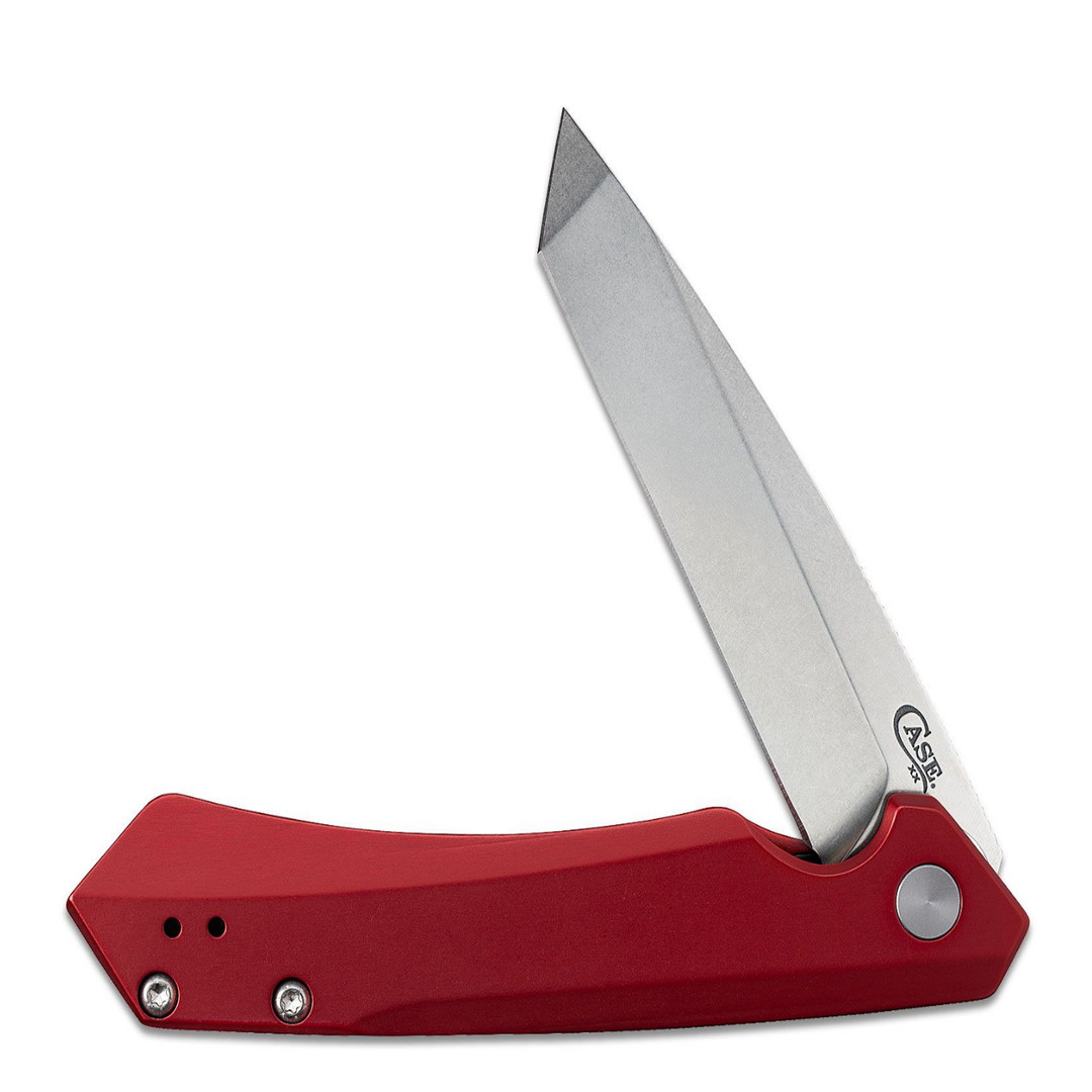 Case Red Kinzua Flipper Knife, S35VN Satin Tanto Blade | BladeOps