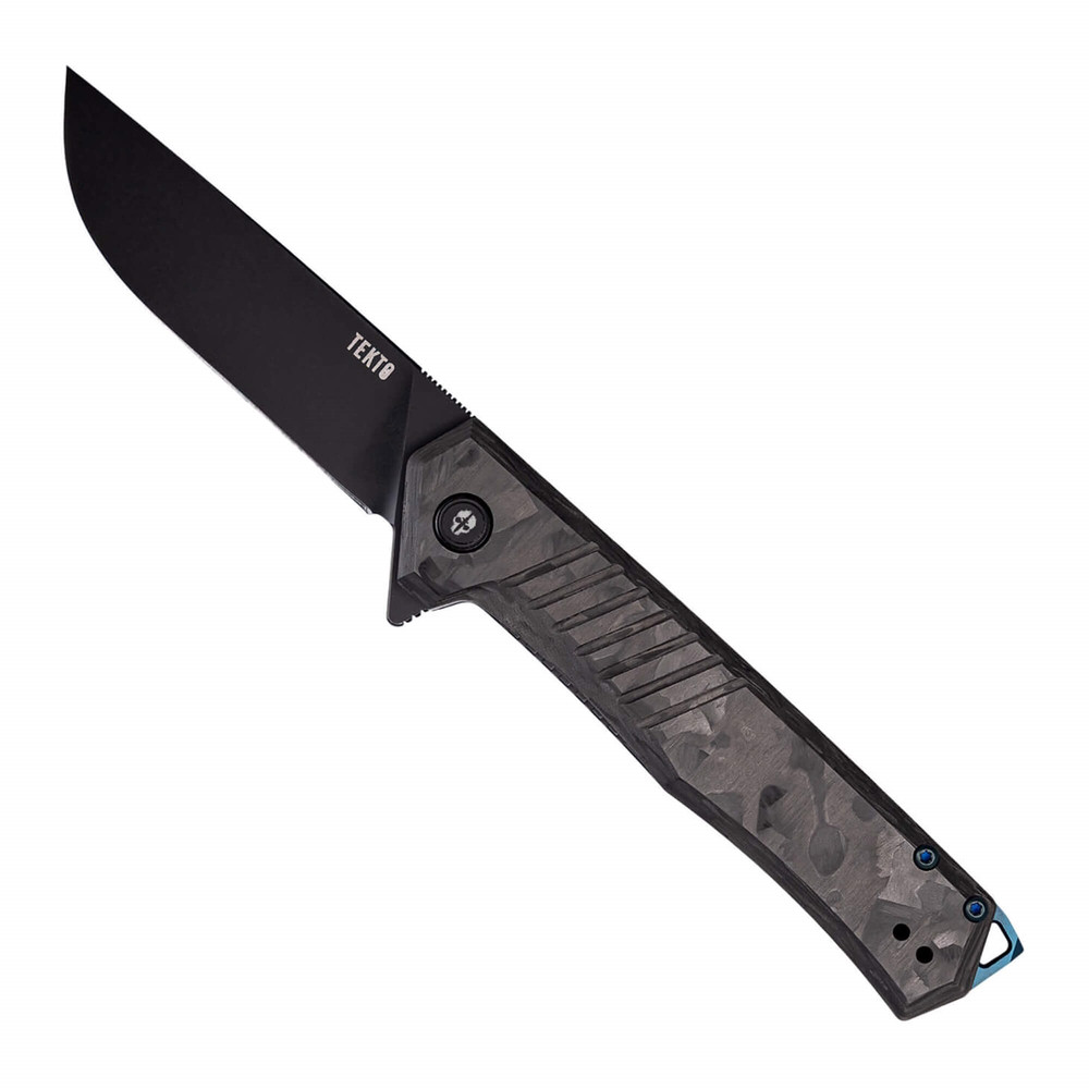 Tekto Forged Carbon Fiber Alpha Folder, Black Drop Point Blade | BladeOps