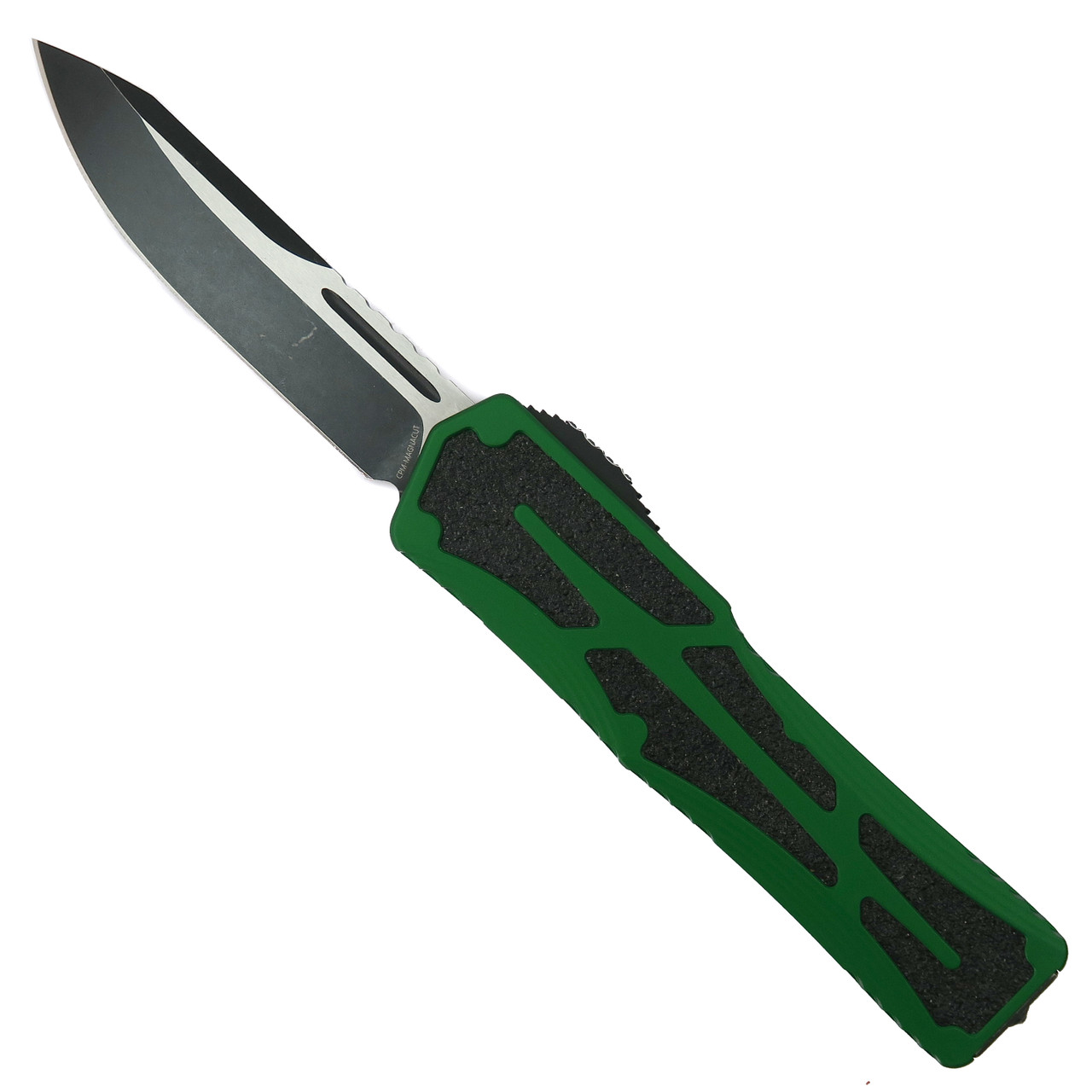 Heretic Knives Green Colossus OTF Knife, Black Clip Point Blade | BladeOps