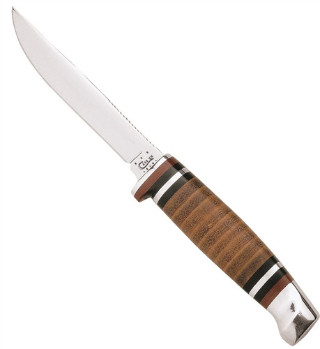 Case Mini Finn Hunter Knife, Fixed Clip Blade, Leather Sheath