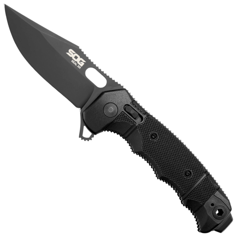 SOG SEAL XR Flipper Knife, CPM-S35VN Black Blade | BladeOps