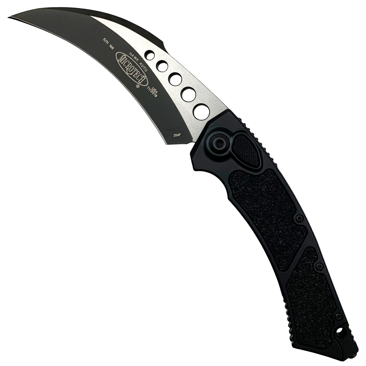 Microtech Tactical Hawk Auto Knife, Black Blade | BladeOps