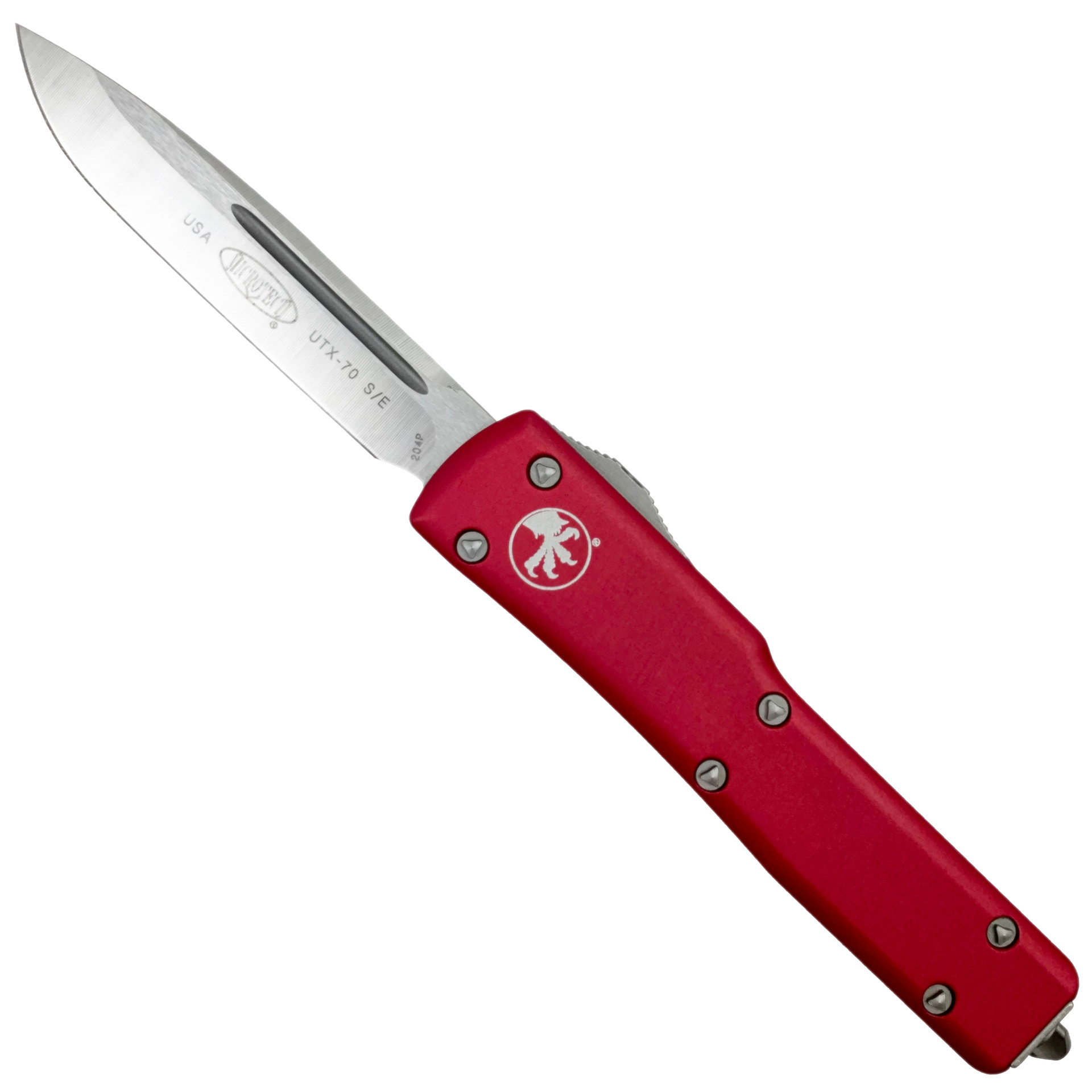 Microtech Red UTX-70 OTF Auto Knife, Satin Blade | BladeOps