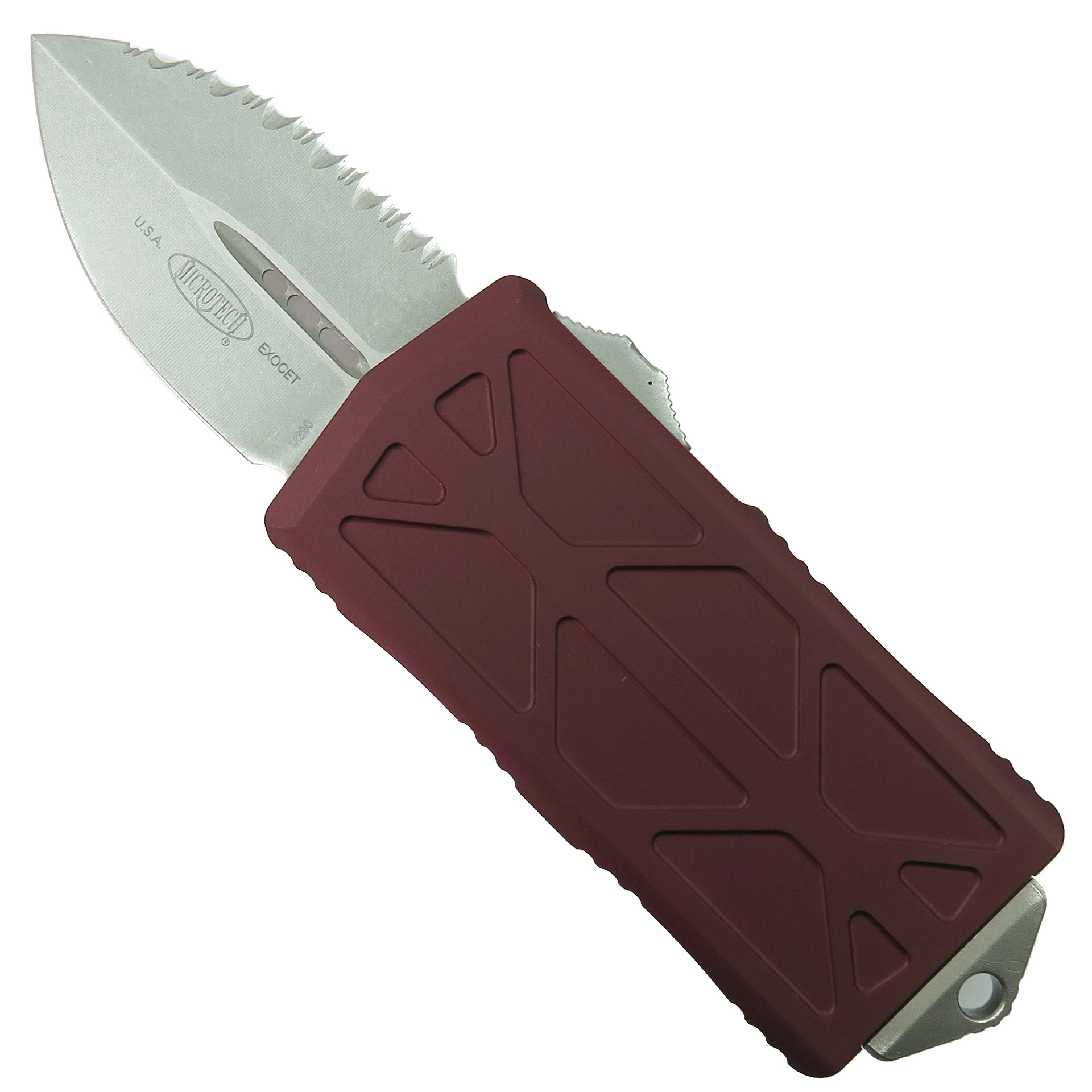 Microtech Merlot Exocet OTF Auto Knife, Fully Serrated Dagger Blade ...