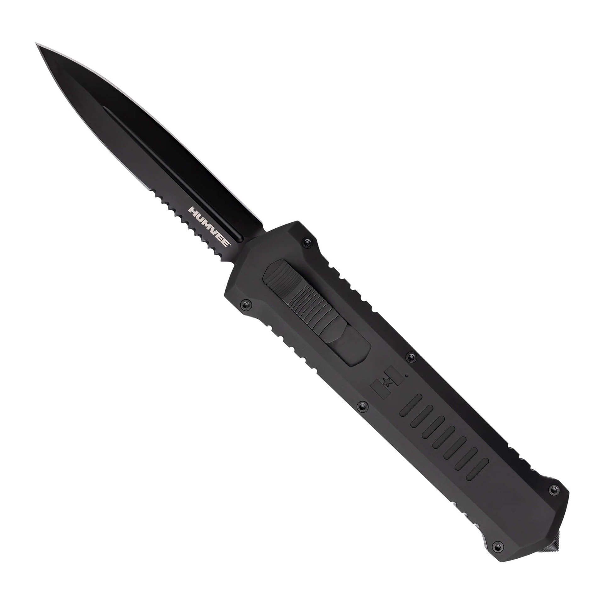 Tekto Humvee A4 OTF Automatic Knife, Black Combo Blade | BladeOps