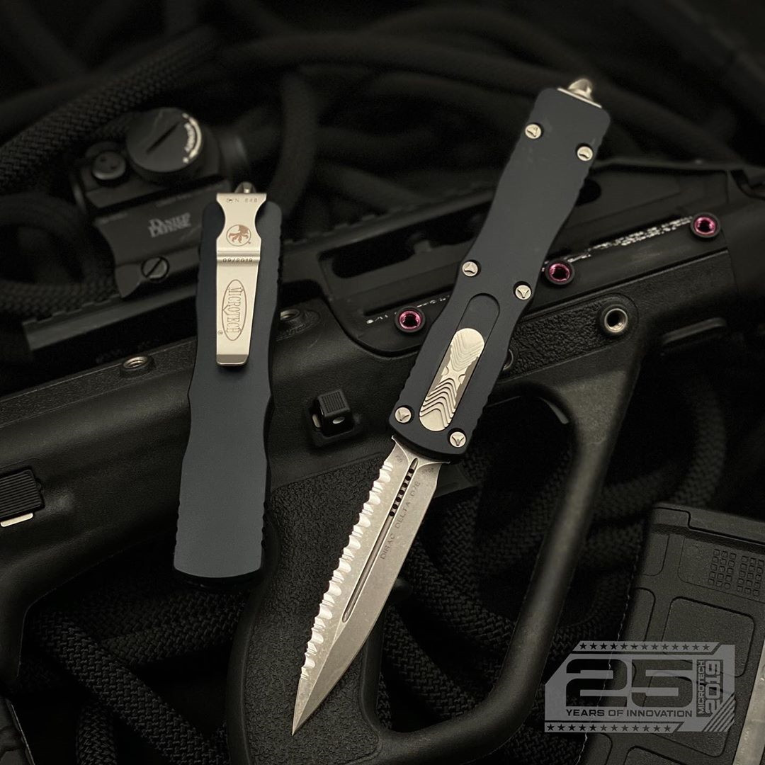 Microtech Dirac Delta Dagger OTF Auto Knife, Stonewash Serrated Blade ...