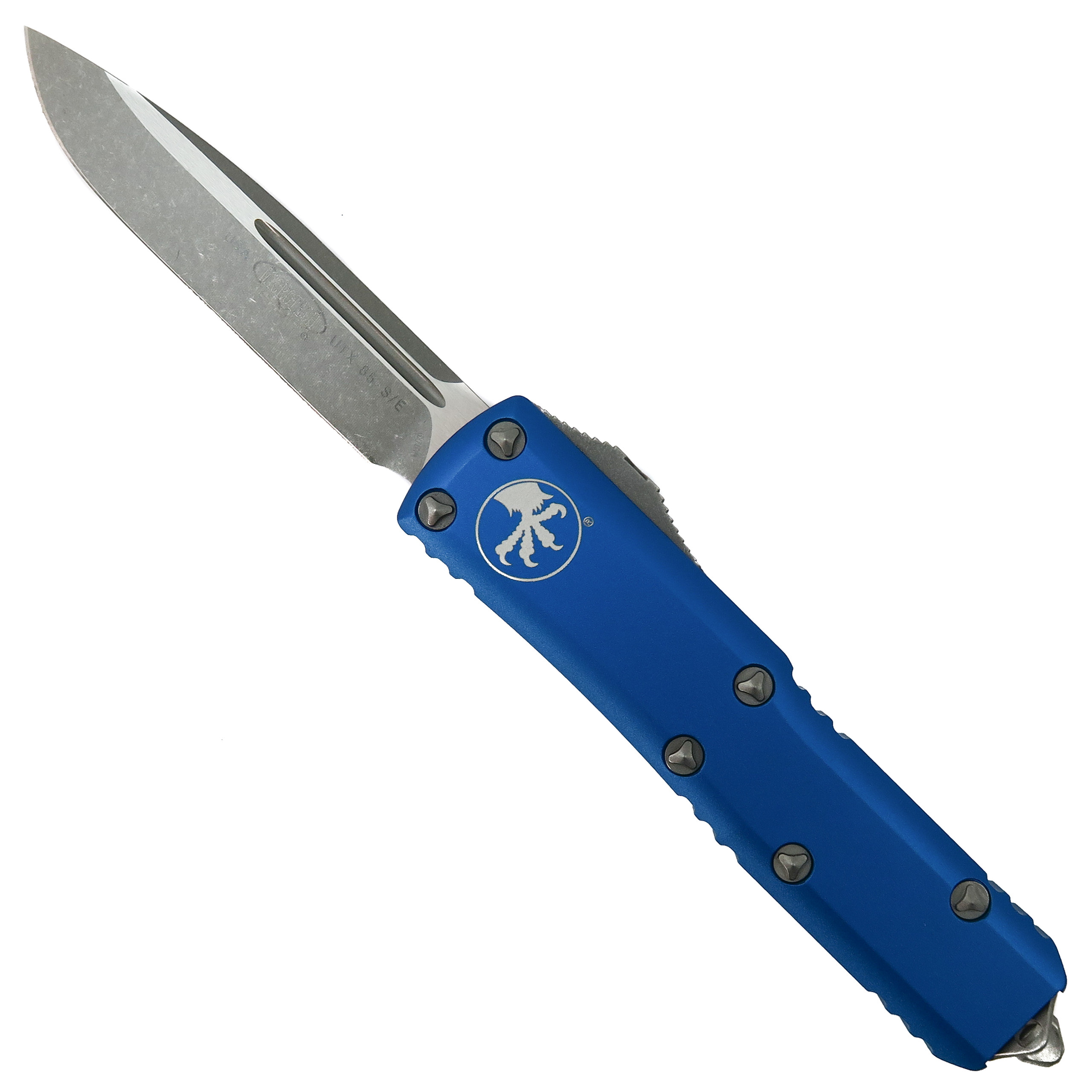 Microtech Blue Utx 85 Otf Auto Knife Apocalyptic Stonewash Blade