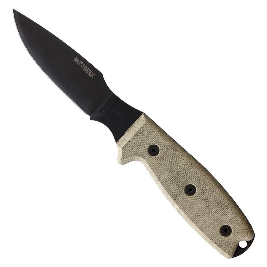 Ontario RAT-3 Caper Knife, Black Phosphate Coated Blade | BladeOps
