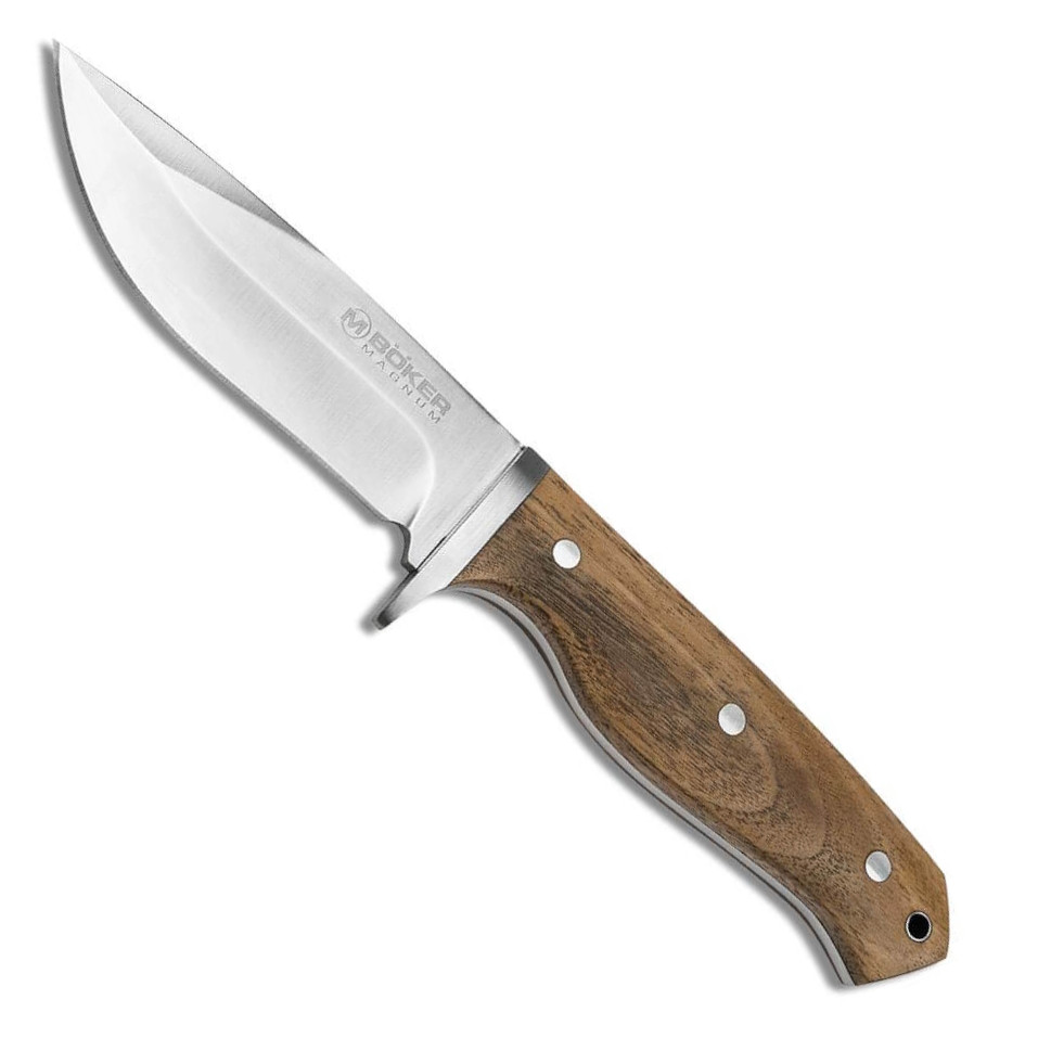 Boker Magnum Walnut Drop Fixed Blade Knife, Satin Drop Point Blade ...