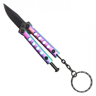 Micro Rainbow Keychain Butterfly Knife, Rainbow Clip Point Blade | Bladeops