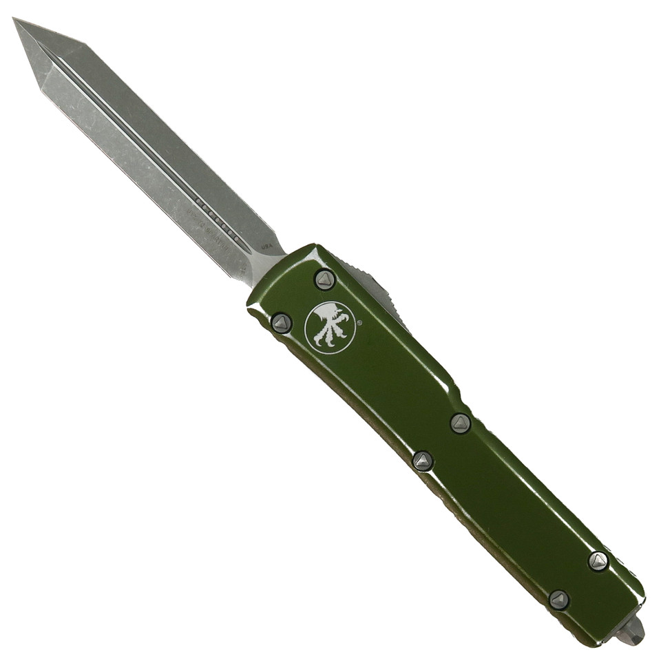 Microtech Distressed OD Green UTX-70 Spartan OTF Knife, Apocalyptic Blade