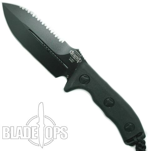 Microtech Crosshair Black Double Edge Knife 101-3BL, Full Serrated, Plain