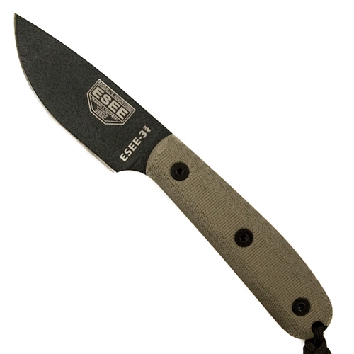 ESEE Knives ESEE-3 Modified Handle, Black Blade, Black Leather Sheath