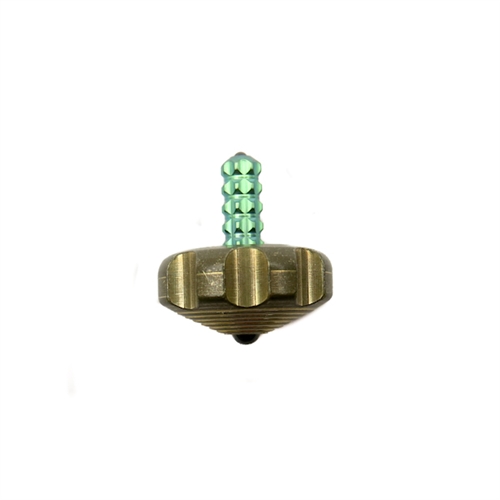 Marfione Custom Knives Brass Mini Spin Top, Green Titanium Stem