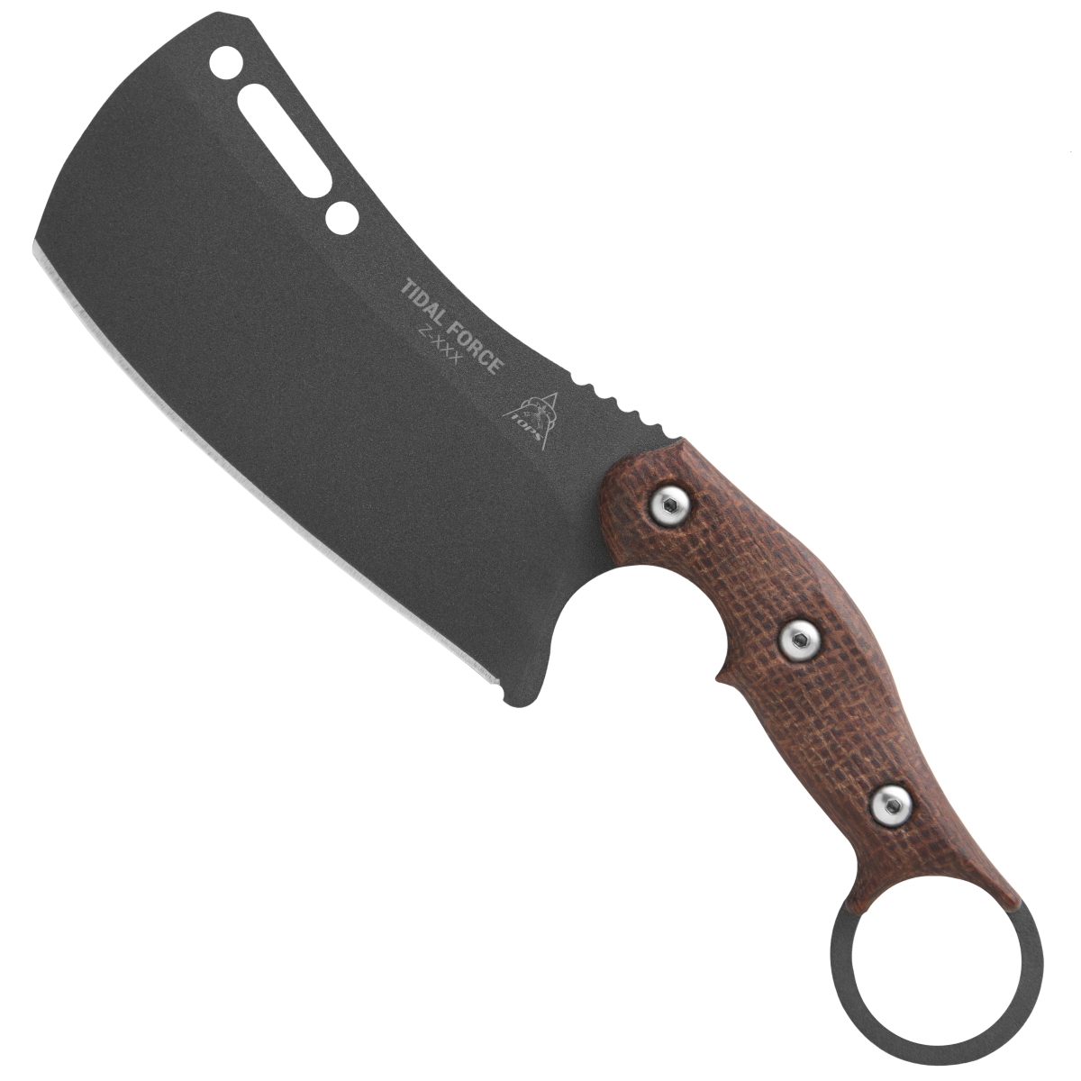 TOPS Knives Tidal Force Fixed Blade, Black Cleaver | BladeOps