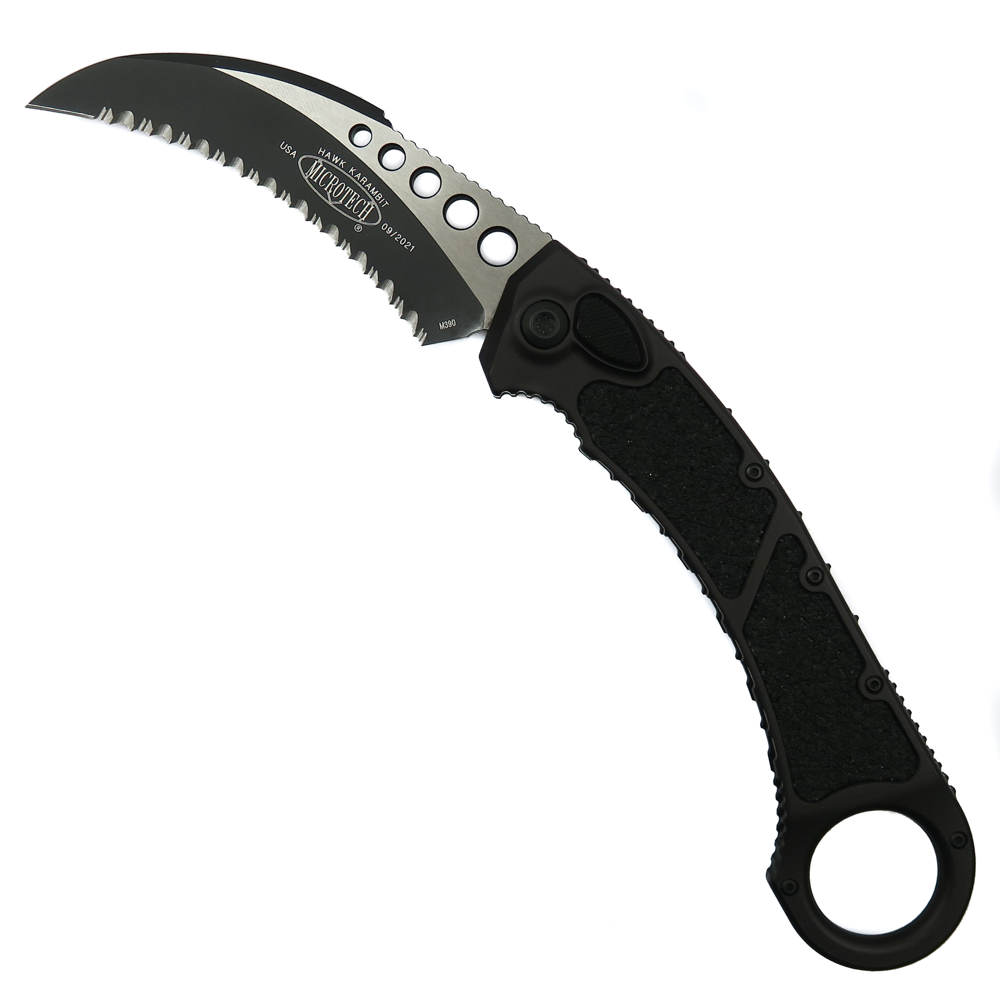 Microtech Prototype Hawk Karambit Auto Knife, Hawkbill Black Serrated ...
