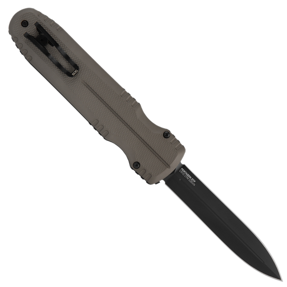 SOG FDE Pentagon OTF Auto Knife, Black Dagger Blade | BladeOps