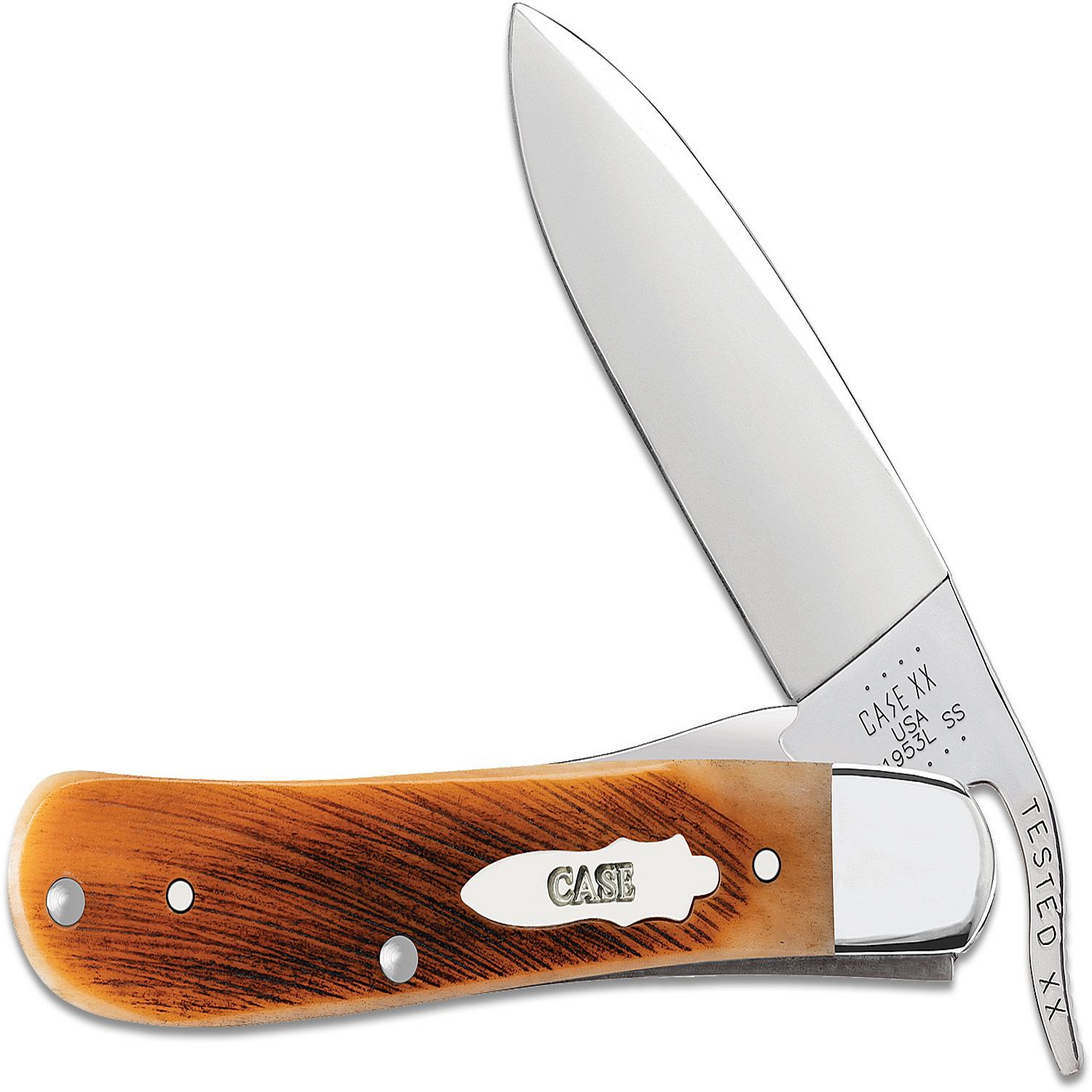 Case Amber Bone Sawcut Jig Barehead Trapper Knife | BladeOps