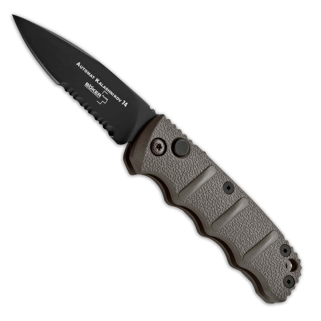 Boker Plus Kalashnikov Mini OD, Combination Blade Knife | BladeOps