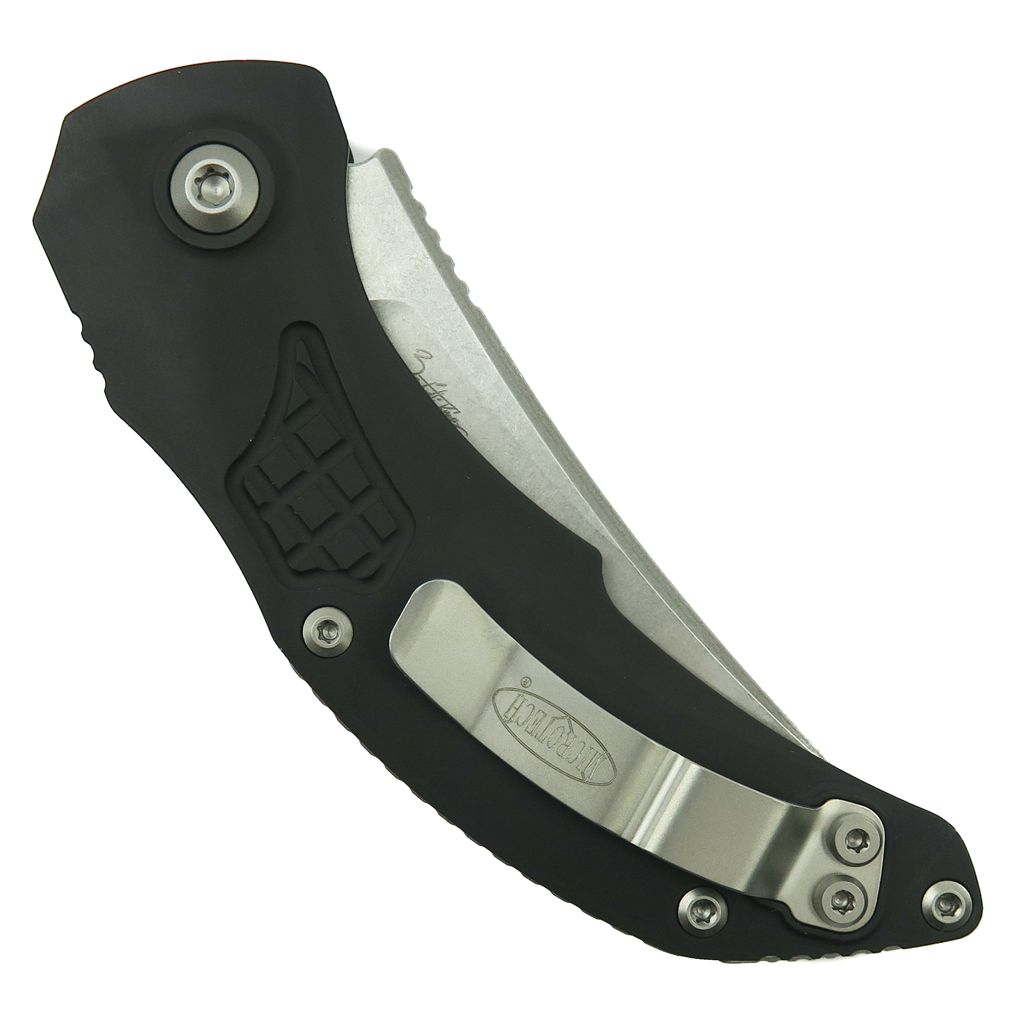 Microtech Brachial Automatic Knife, Stonewash Serrated Blade | BladeOps