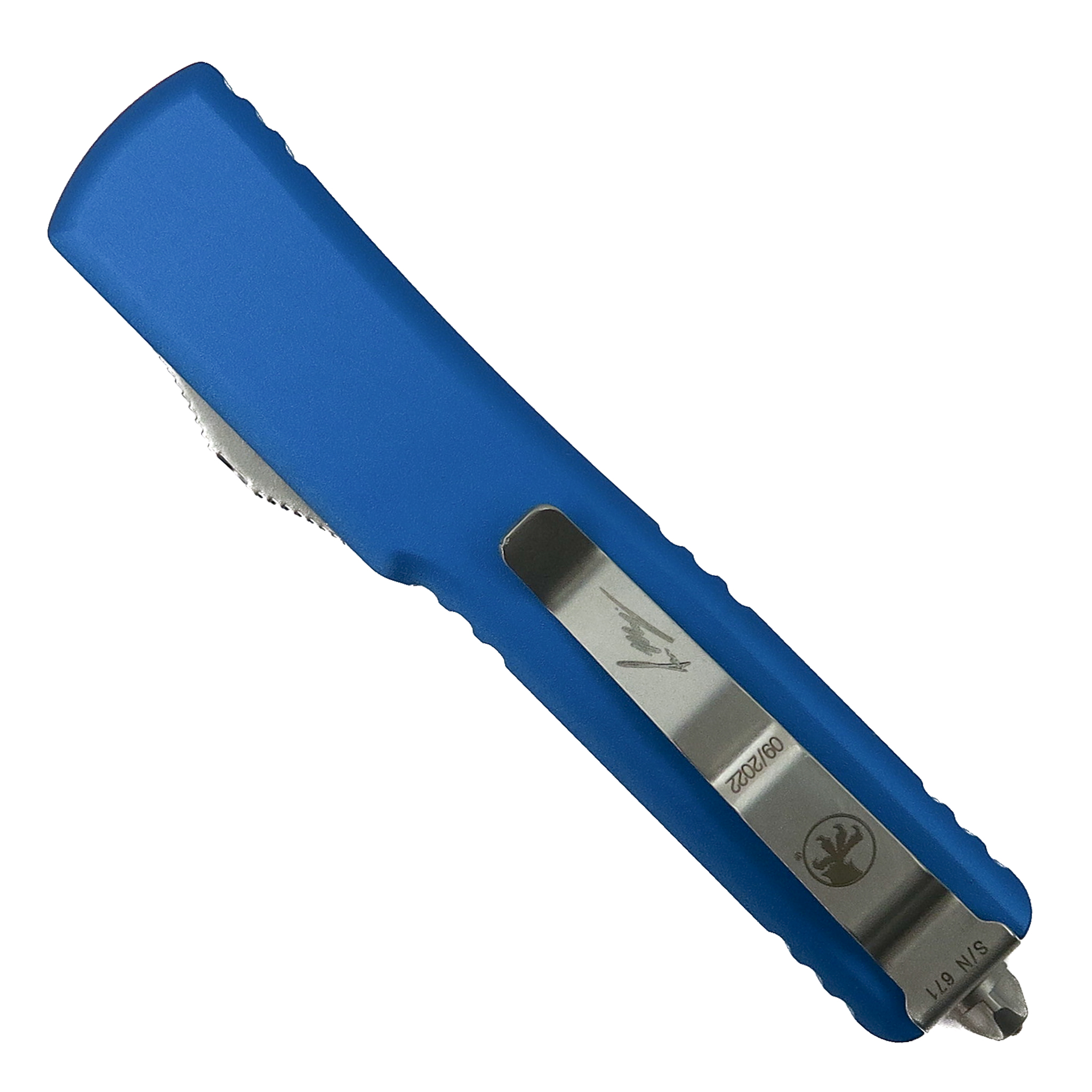 Microtech Signature Series Blue Utx 70 Otf Knife Hellhound Stonewash