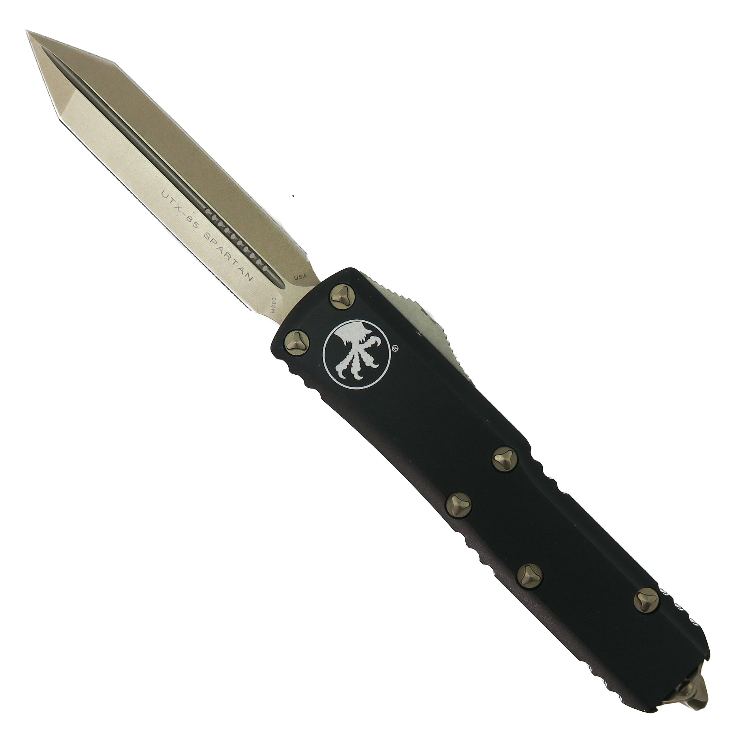 Microtech Utx 85 Spartan Otf Auto Knife Bronze Double Tanto Blade