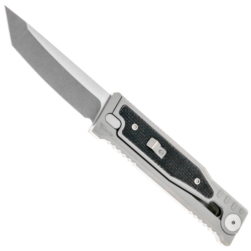 Reate Black Micarta EXO M Gravity Knife, Satin Tanto Point Blade | BladeOps