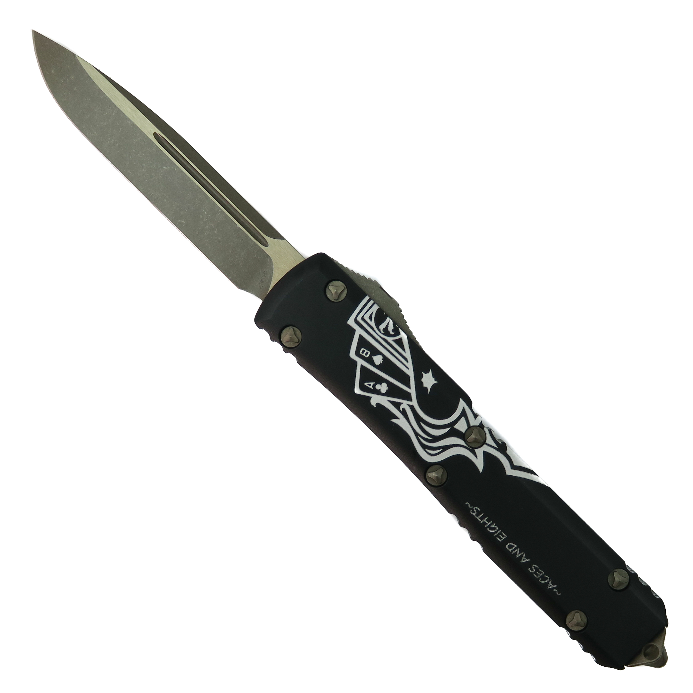 Microtech Signature Series Dead Mans Hand Ultratech Otf Auto Knife Bronzed Apocalyptic Blade
