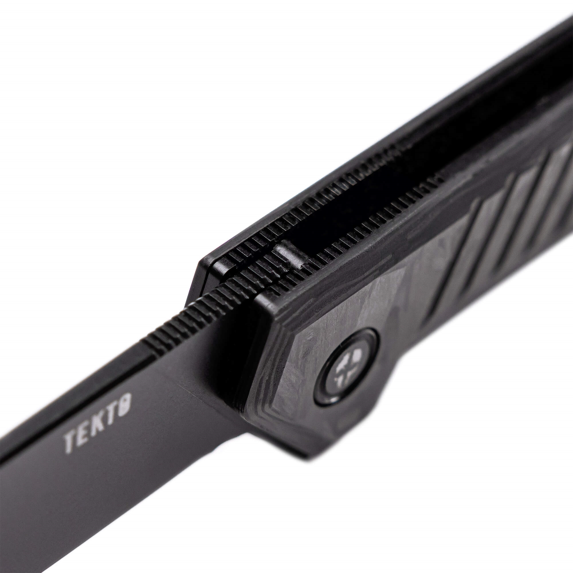 Tekto Forged Carbon Fiber Alpha Folder, Black Drop Point Blade | BladeOps
