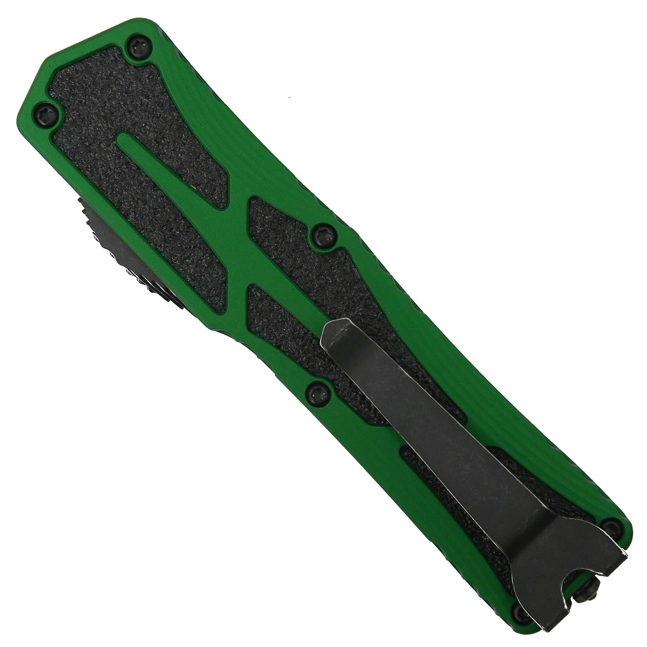 Heretic Knives Green Colossus OTF Knife, Black Clip Point Blade | BladeOps