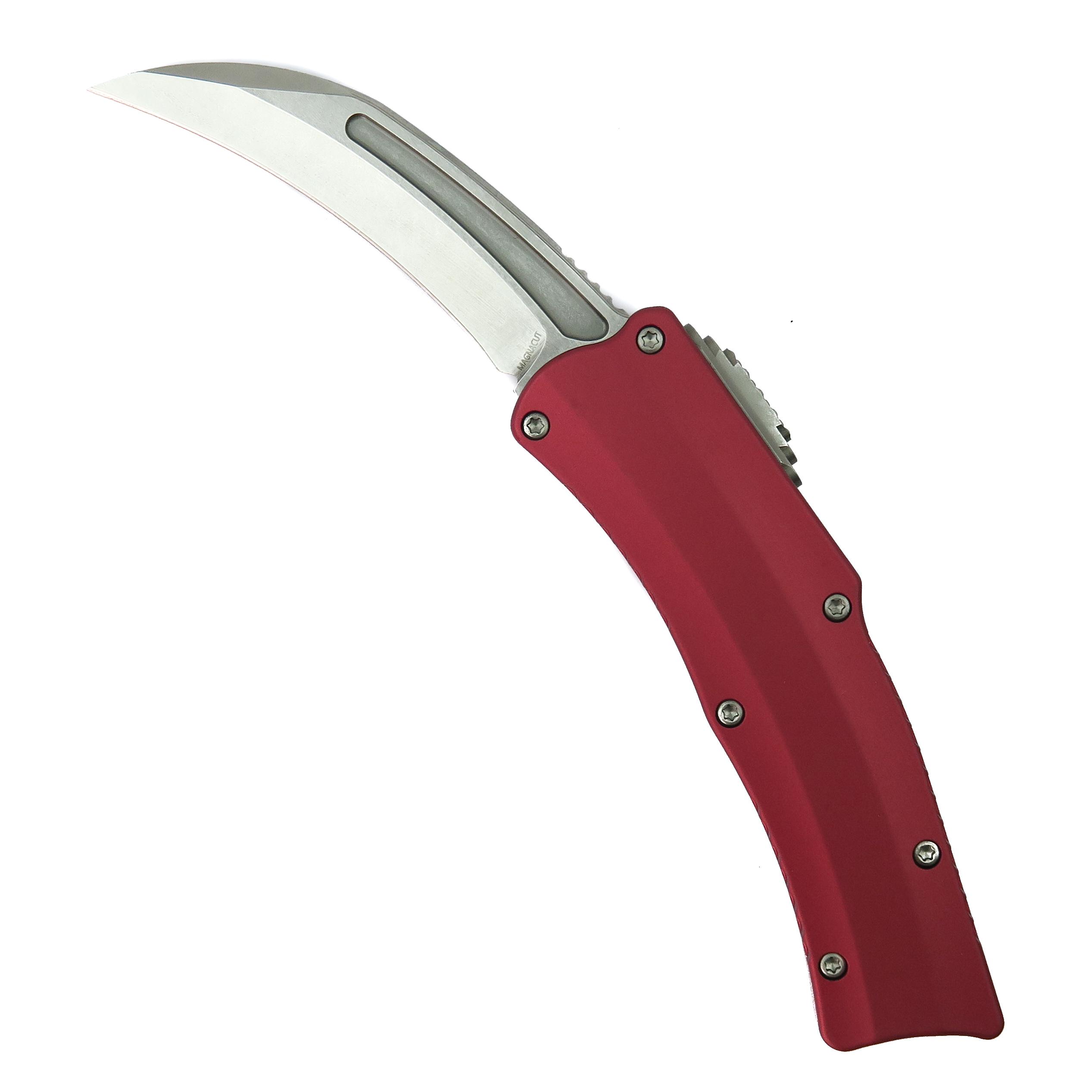 Heretic Knives Red Roc Otf Knife Stonewash Hawkbill Blade Bladeops