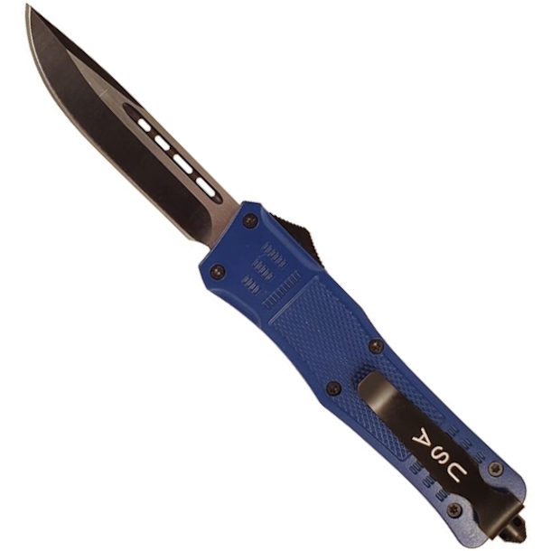 Flagship Blue OTF Auto Knife, Black Drop Point Blade | Bladeops
