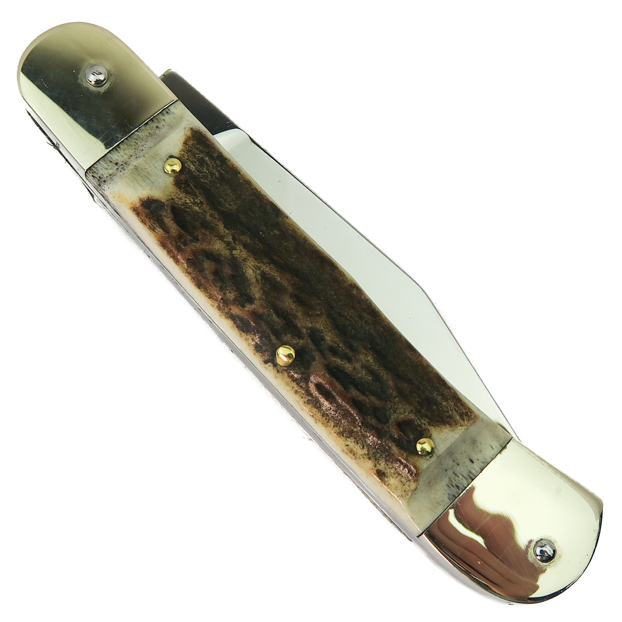 Hubertus Solingen Medium Springer Stag Leverlock Knife, Clip Point ...