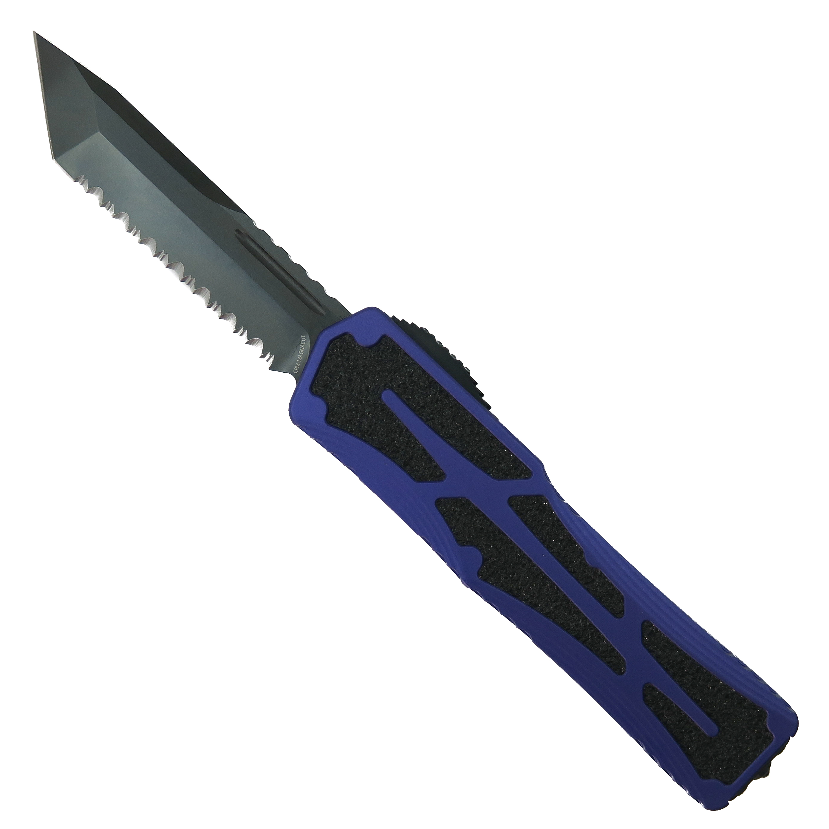 Heretic Knives Purple Colossus OTF Knife, Black DLC Serrated Tanto ...