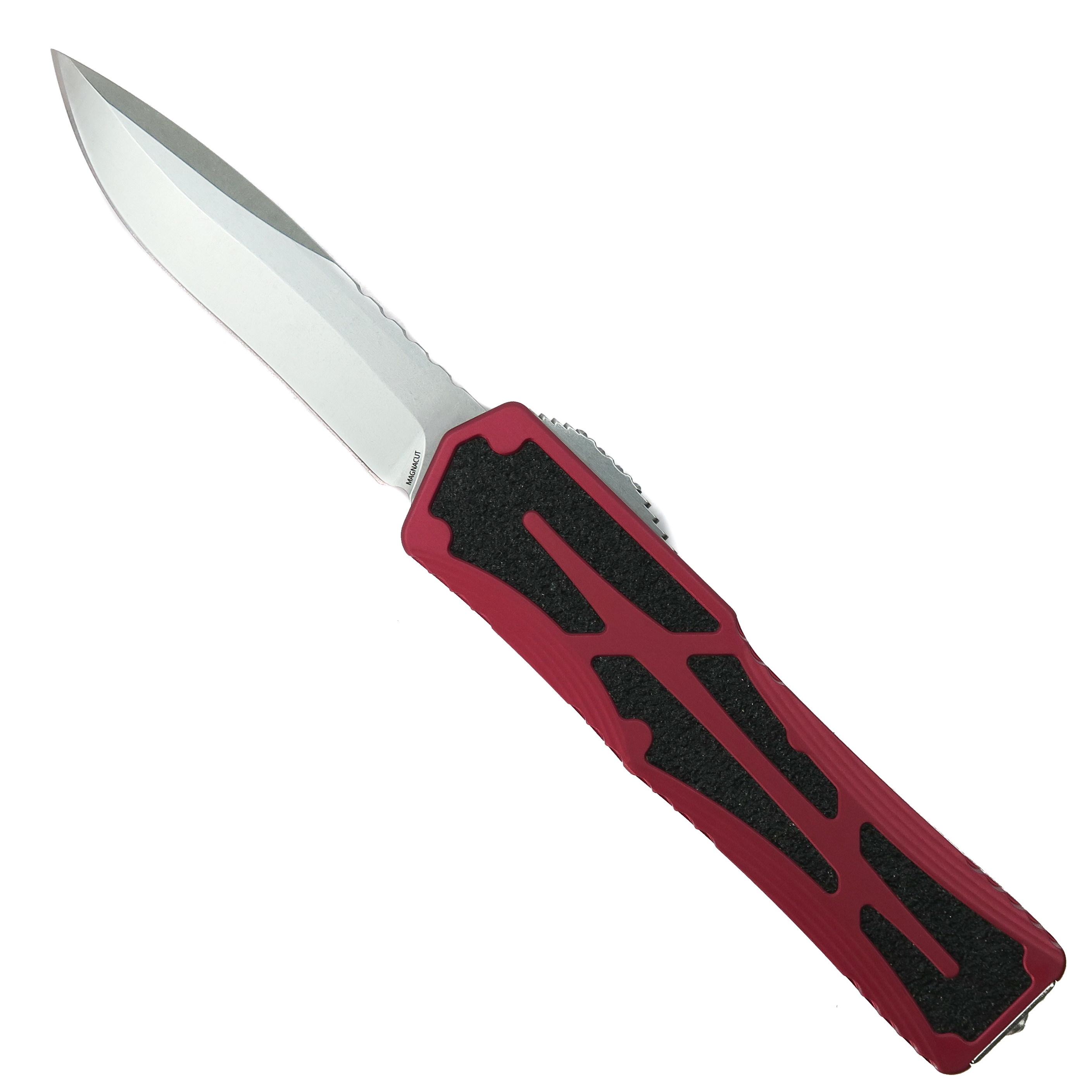 Heretic Knives Red Colossus Otf Knife Stonewash Recurve Blade Bladeops