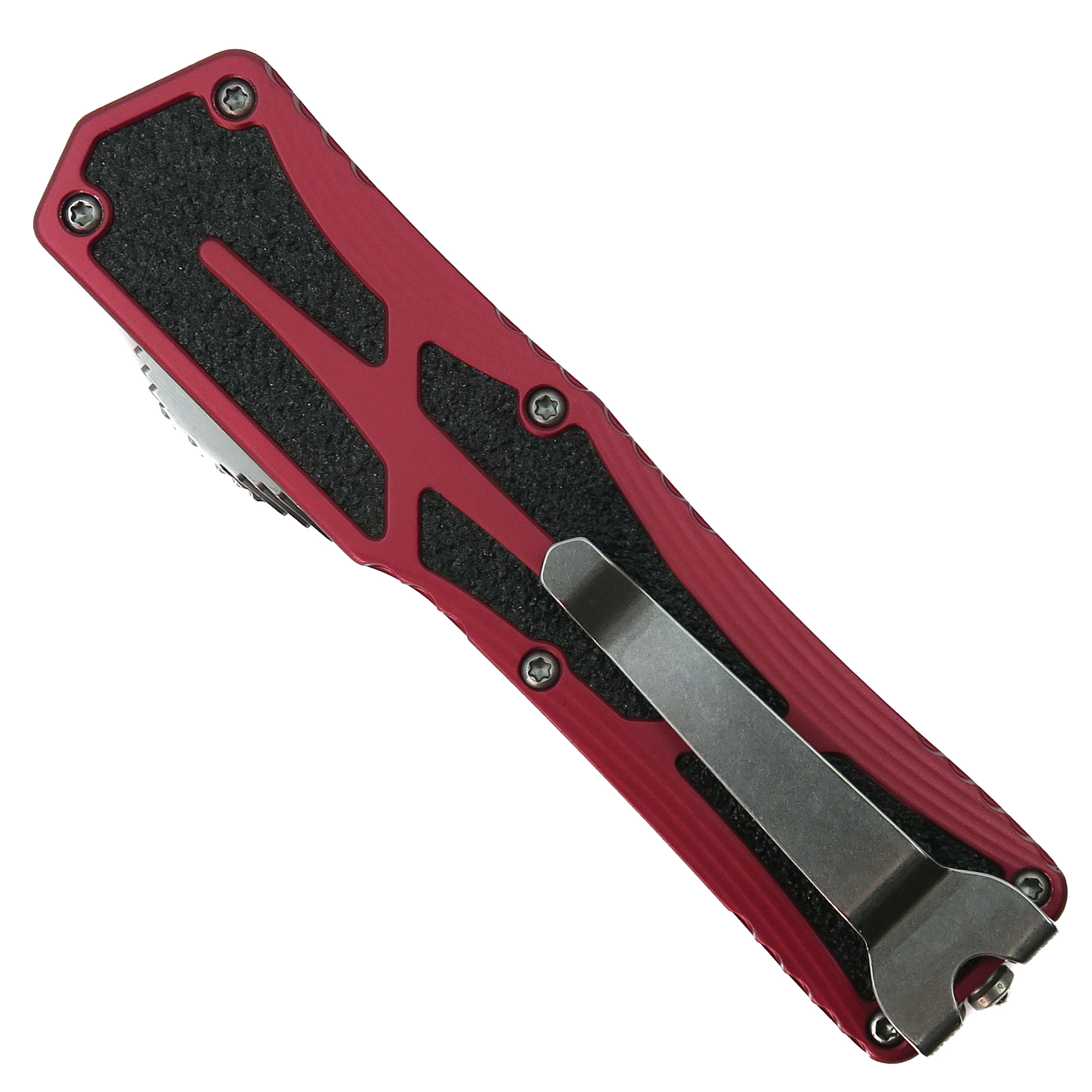 Heretic Knives Red Colossus Otf Knife Stonewash Recurve Blade Bladeops