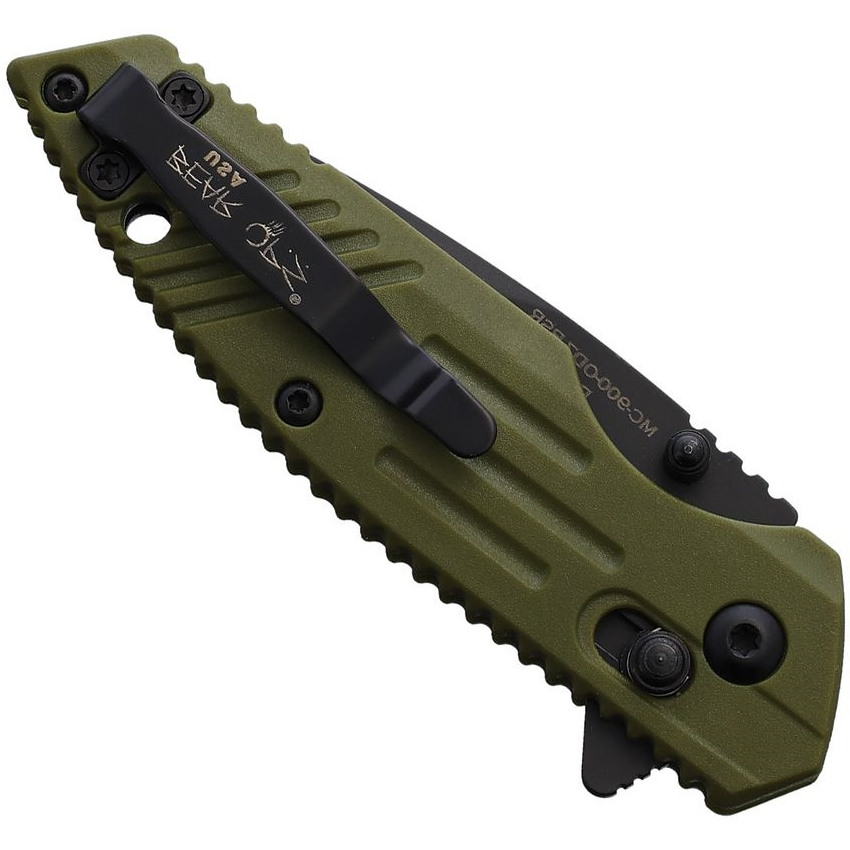 Bear Ops Mini Rancor IX OD Green Zytel Flipper Knife, Serrated Blade ...