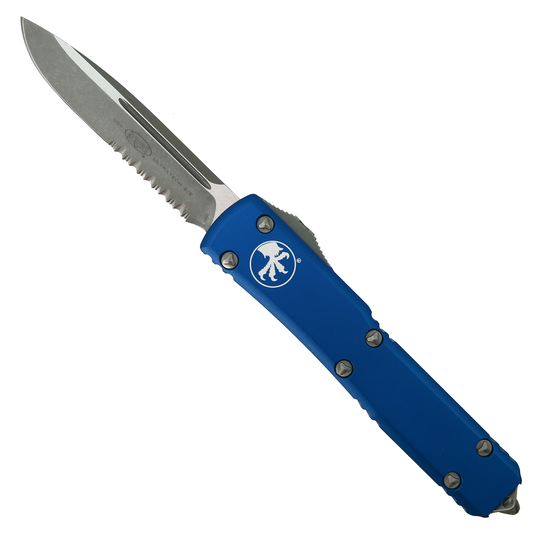 Microtech Ultratech Blue OTF Auto Knife, Apocalyptic Combo Blade | BladeOps