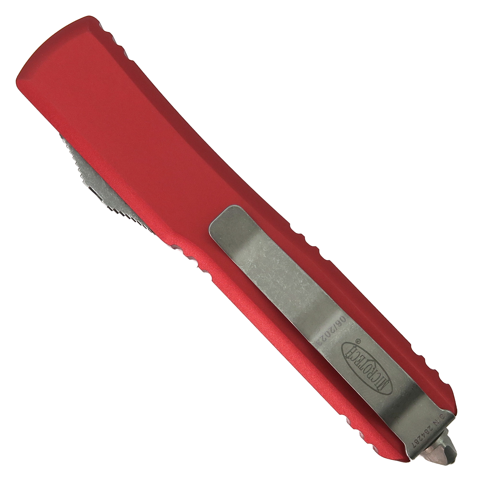 Microtech Ultratech Red OTF Auto Knife, Apocalyptic Combo Blade | BladeOps