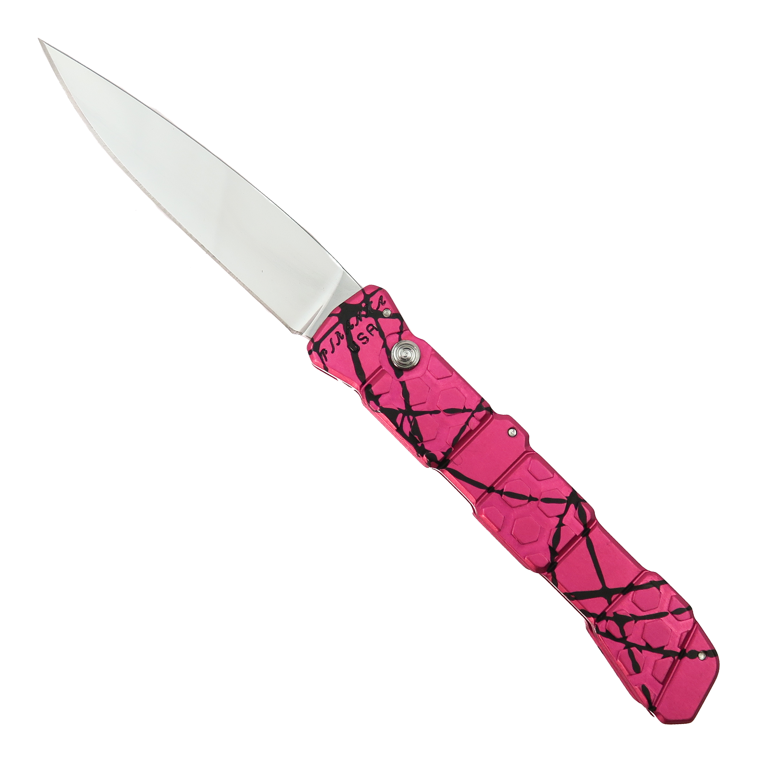 Piranha 21 Pink Automatic Knife, Mirror Blade | BladeOps