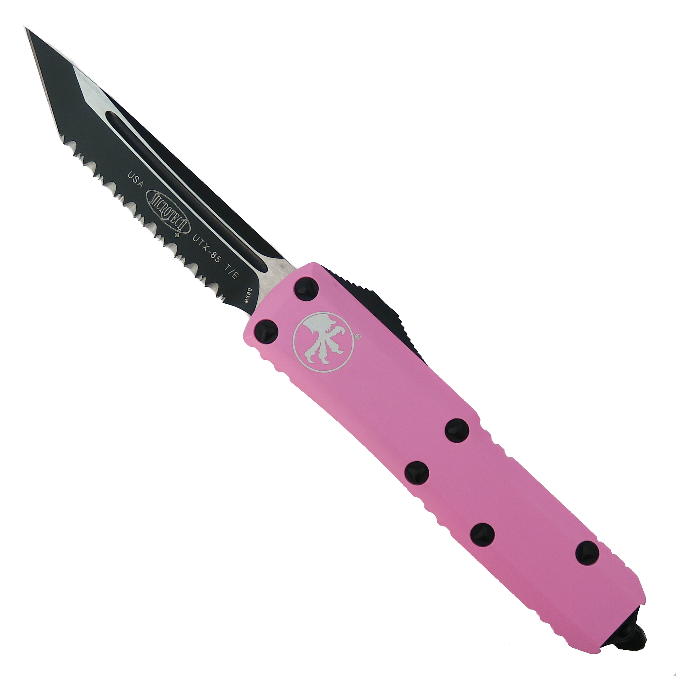 Microtech BC Pink UTX-85 OTF Auto Knife, Black Serrated Tanto Blade ...