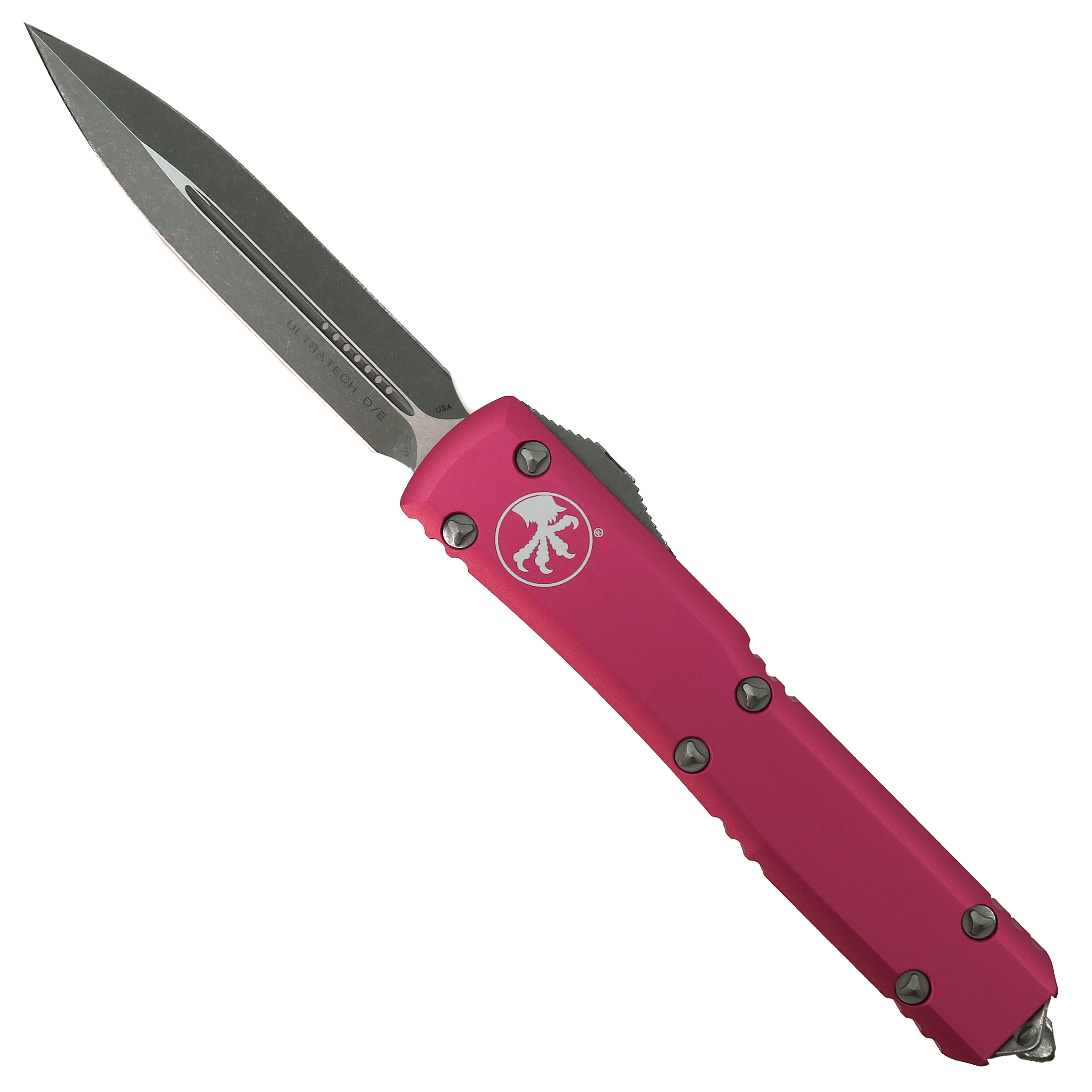 Microtech Pink Ultratech OTF Auto Knife, Apocalyptic Stonewash Dagger ...