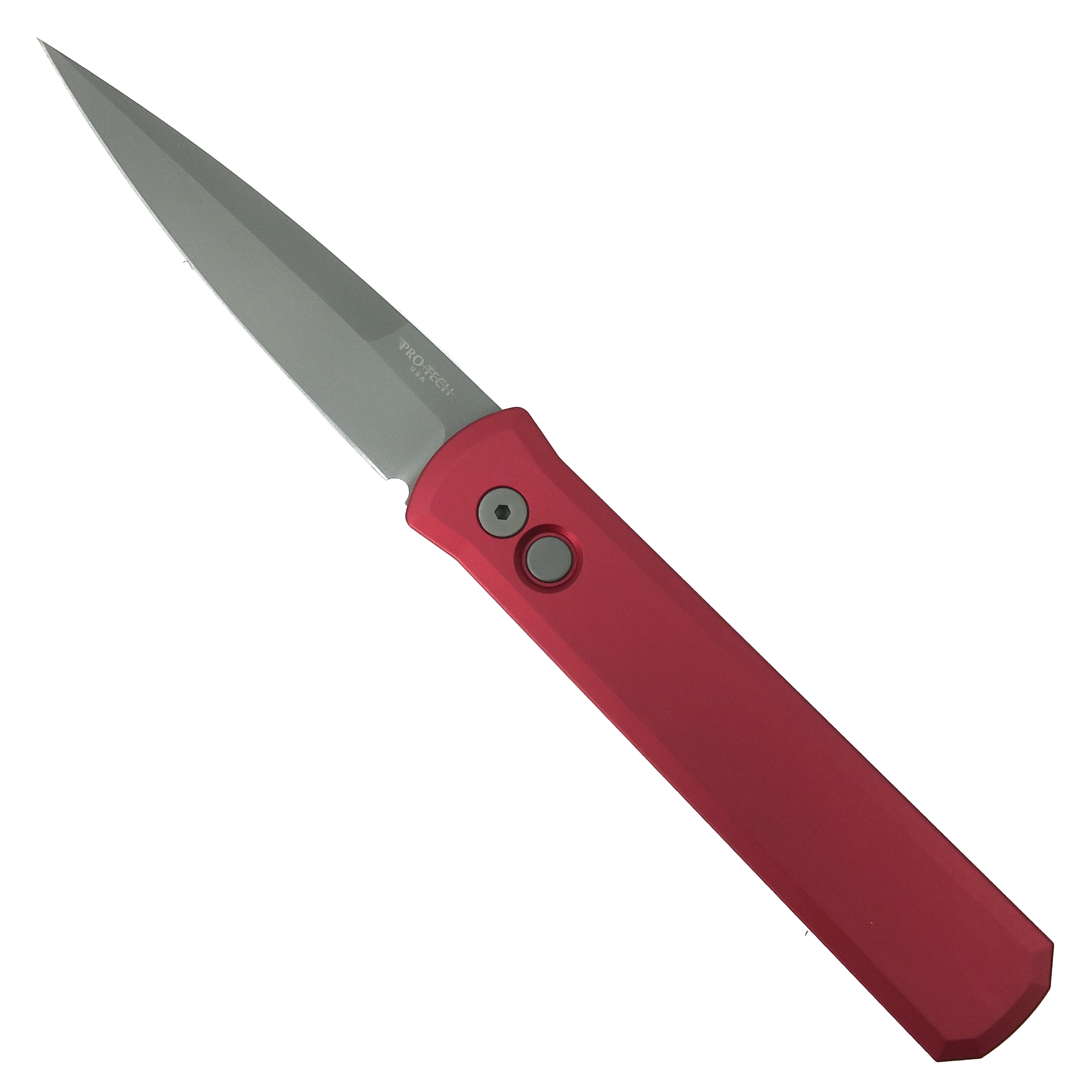 Pro-Tech Red Godfather Auto Knife, Bead Blast Blade | BladeOps