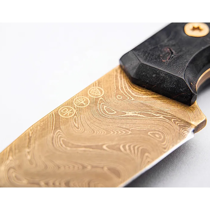 Boker Knives AK1 Gold Damast Fixed Blade, Nichols Boomerang Damascus | BladeOps