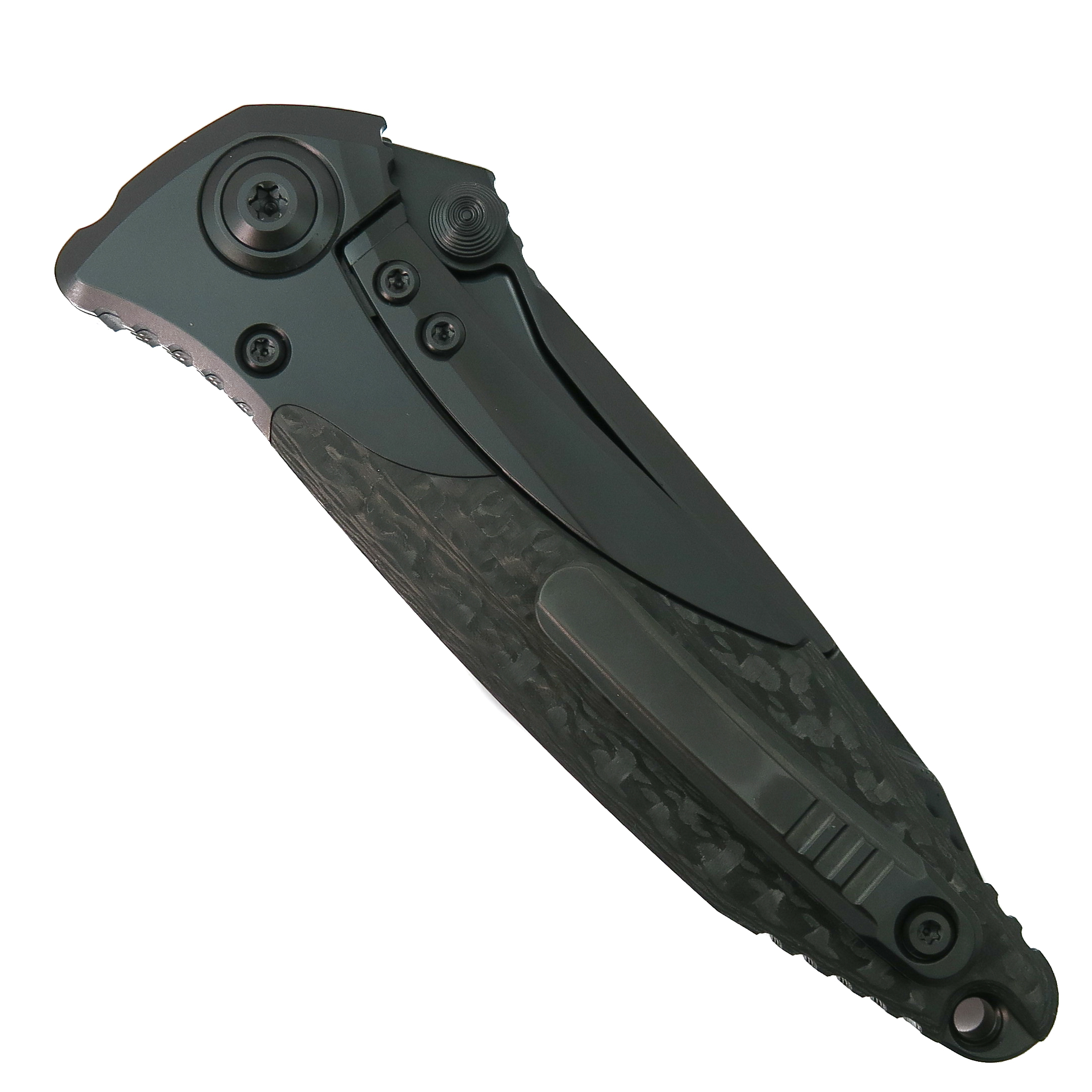 Microtech Carbon Fiber Socom Bravo Folder Knife, DLC Tanto Blade | BladeOps
